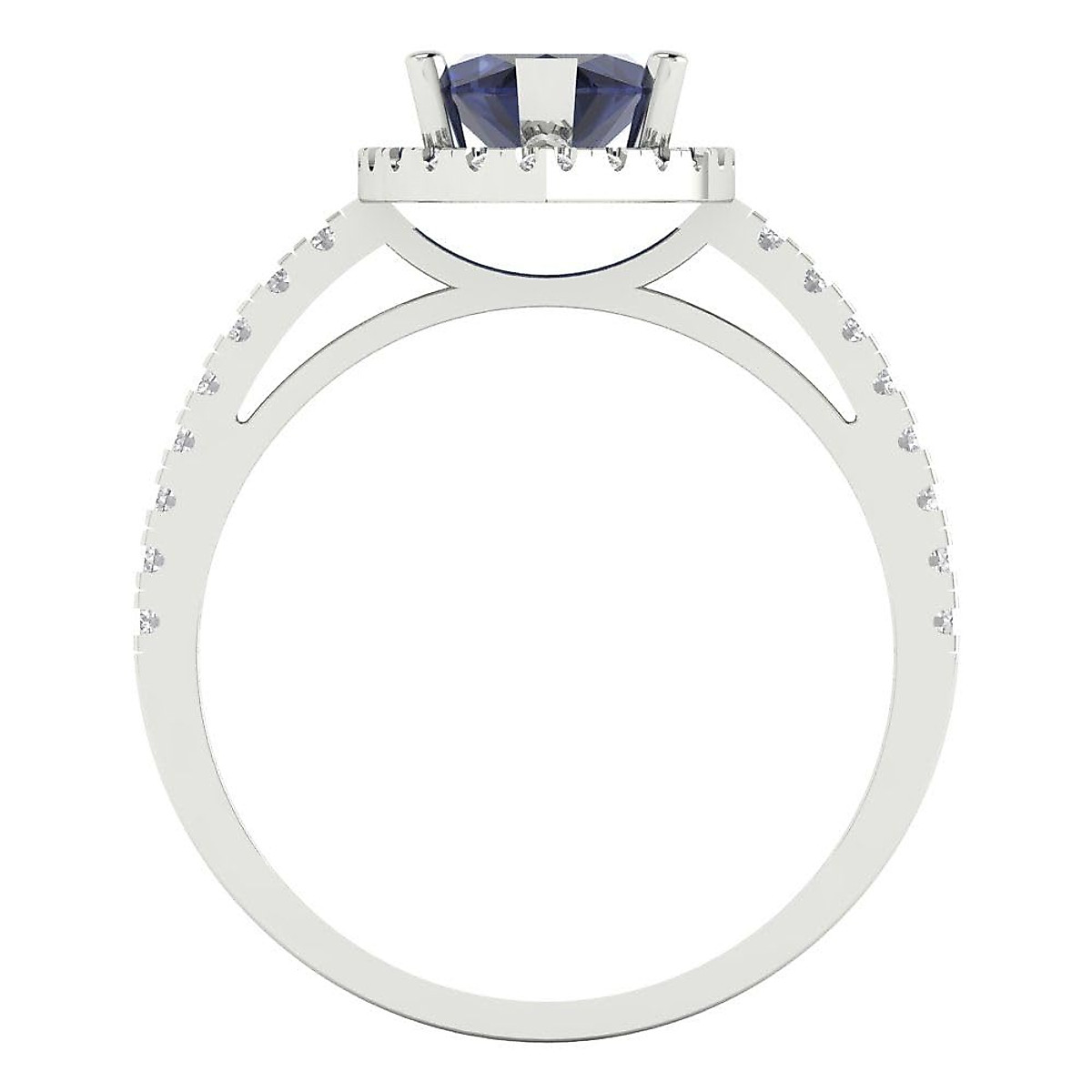 Clara Pucci 2.38ct Marquise Cut Solitaire Halo Genuine Simulated Blue Sapphire Engagement Promise Anniversary Bridal Ring 18K White Gold