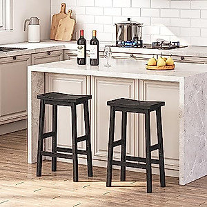 HOOBRO Bar Stool Set of 2, Bamboo Bar Chairs, 26 Inches Kitchen Counter Stools with Footrest, Saddle Stools, for Living Room, Dining Room, Party Room, Industrial Style, Black BB03MD01