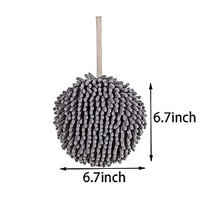 MAYITBE Soft Absorbent Chenille Hand Towels, Decorative Hanging Fuzzy Towels Ball, Thick Drying Cloth Hand Towel for Home Kitchen & Bathroom (Grey*2)