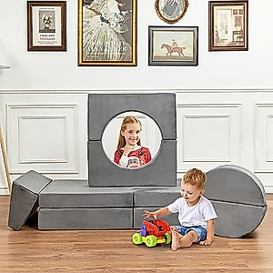 LEZASTAR Modular Kids Play Couch, Play Couch Sofa for Kids,Kids Modular Couch for Bedroom Playroom, Kids Couch Building Fort for Boys and Girls, Grey