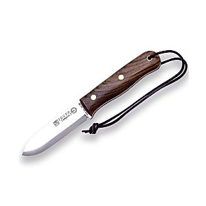 Joker Hunting Knife Trampero S CN124, Walnut Wood Handle, 3.94 inches Blade in Steel Sandvik 14C28N, Brown Leather Sheath, Tool for Fishing, Hunting, Camping and Hiking