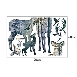 CHengQiSM Colorful Forest Deer and Bird Wall Decals Elk Wall Stickers Sika Deer for Bedroom Living Room Baby Room Stickers