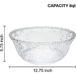 S.G Premium Quality Plastic Punch Bowl with Ladle - 2 Gallon Punch Bowl with Ladle - Embroidered Design 8 Quart large Serving Bowl with 5 oz Plastic Serving Ladle/Spoon for Parties, Holidays, and more