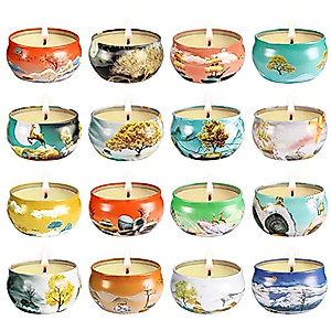 JHENG Scented Candles Gift Set Soy Wax Tin Candles, Natural Fragrance Candles for Stress Relief and Aromatherapy Candles - 16 X 2.5 Ounce