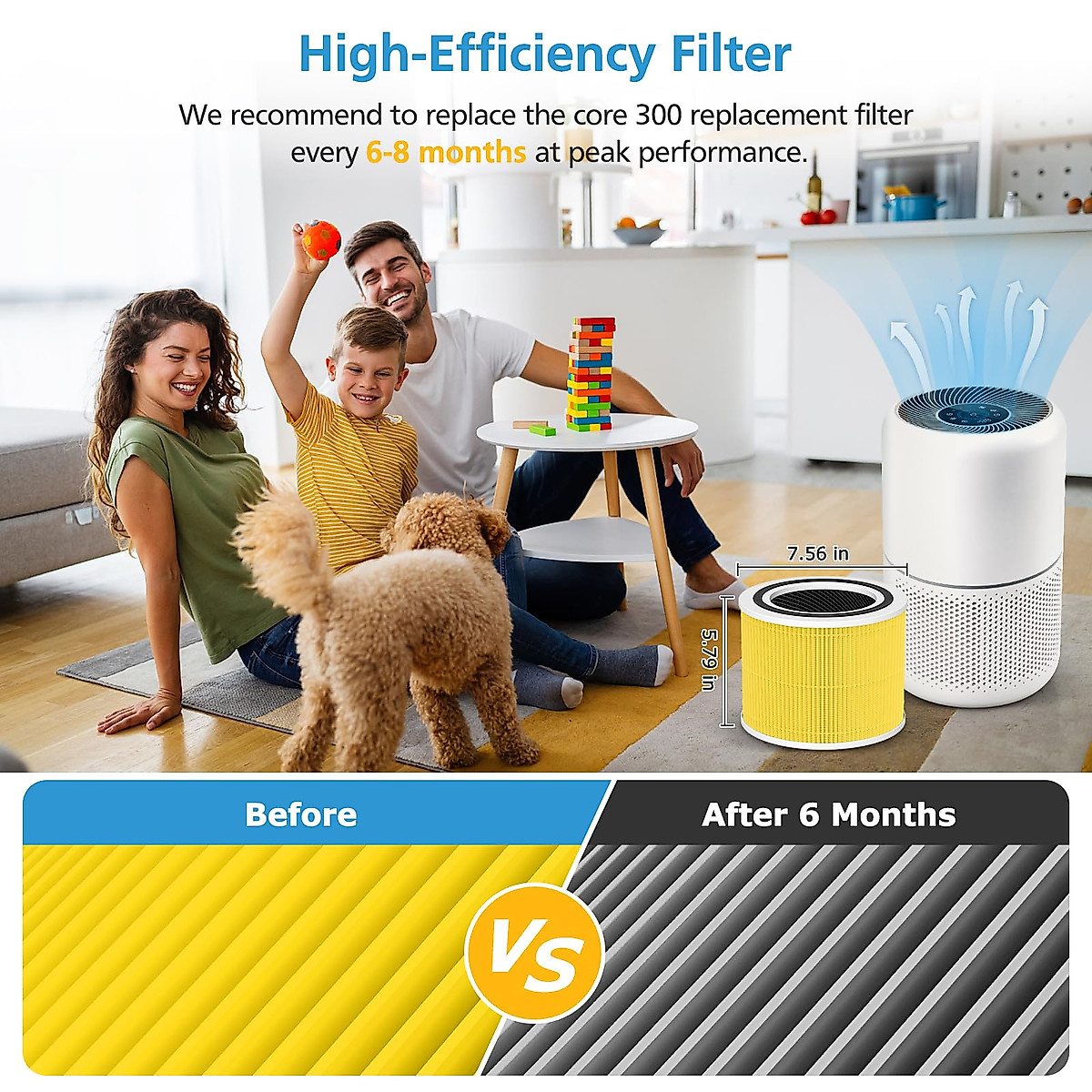 2 Pack Core 300 Replacement Filter for LEVOIT Core 300 and Core 300S Air Purifier, 3-in-1 Core 300 Pet Aller-gy Filter Efficiency Activated Carbon Filtration System, Core 300-RF-PA
