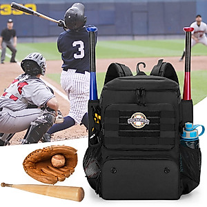 DSLEAF Baseball Backpack with 2 Bat Sleeves, Softball Bag with Vented Shoe Space and Multi Pockets for Adults (Patent Design)