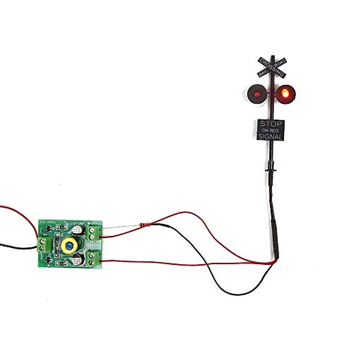 Evemodel JTD877RP 1 Set HO Scale Railroad Train / Track Crossing Sign 2 Heads LED Made + Circuit Board Flasher-Flashing Red Train Stop Signal Lights Decoration and Party