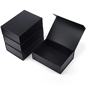 Ditwis 4 Pack 11x8x3.5 Inches Gift Boxes with Magnetic Closure Lids, Black Magnetic Box for Wedding, Groomsmen Bridesmaid Proposal, Birthdays, Mother's Day
