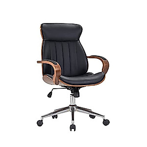 IDS Online Contemporary Walnut Wood Executive Swivel Ergonomic with Arms for Home Office Furniture Bentwood Mid Back Desk Chair, Black 25D x 20W x 42H in
