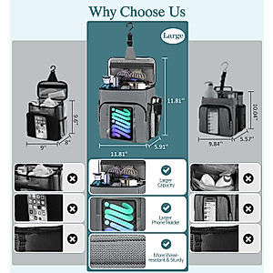 Shinowa Large Portable Shower Caddy Tote Bag with Quick Dry Mesh Base for College & Dorm Travel Toiletry Bag Summer Camp Travel RV Essentials Shower Bag for Student, Gym, Women & Men, Gray