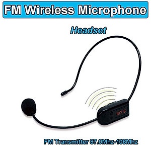 TiKeDa Wireless FM Condenser Microphone Headset, Hands-Free with Rechargeable Battery, Megaphone Mic for Voice Amplifier, Church, Tour Guide Salesman Teachers Conference Road Trips and Karaoke