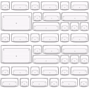 50 Pieces Clear Plastic Drawer Organizers Set 4 Sizes Vanity Drawer Organizer Trays Plastic Storage Bins for Makeup Clear Trays for Organizing Desk Bathroom Kitchen Office Jewelries Gadgets Stationery