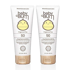 Baby Bum Mineral Sunscreen Lotion | SPF 50 | UVA, UVB Face and Body Protection | Fragrance Free Safe for Sensitive Skin | Travel Size | 3 Ounce | Pack of 2