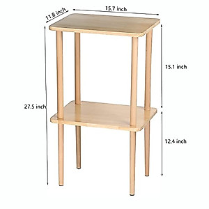 exilot Solid Wood Side Table, 2-Tier End Table with Storage Shelves, Tall Nightstand Bedside Table for Living Room Bedroom Office No-Tool Assembly