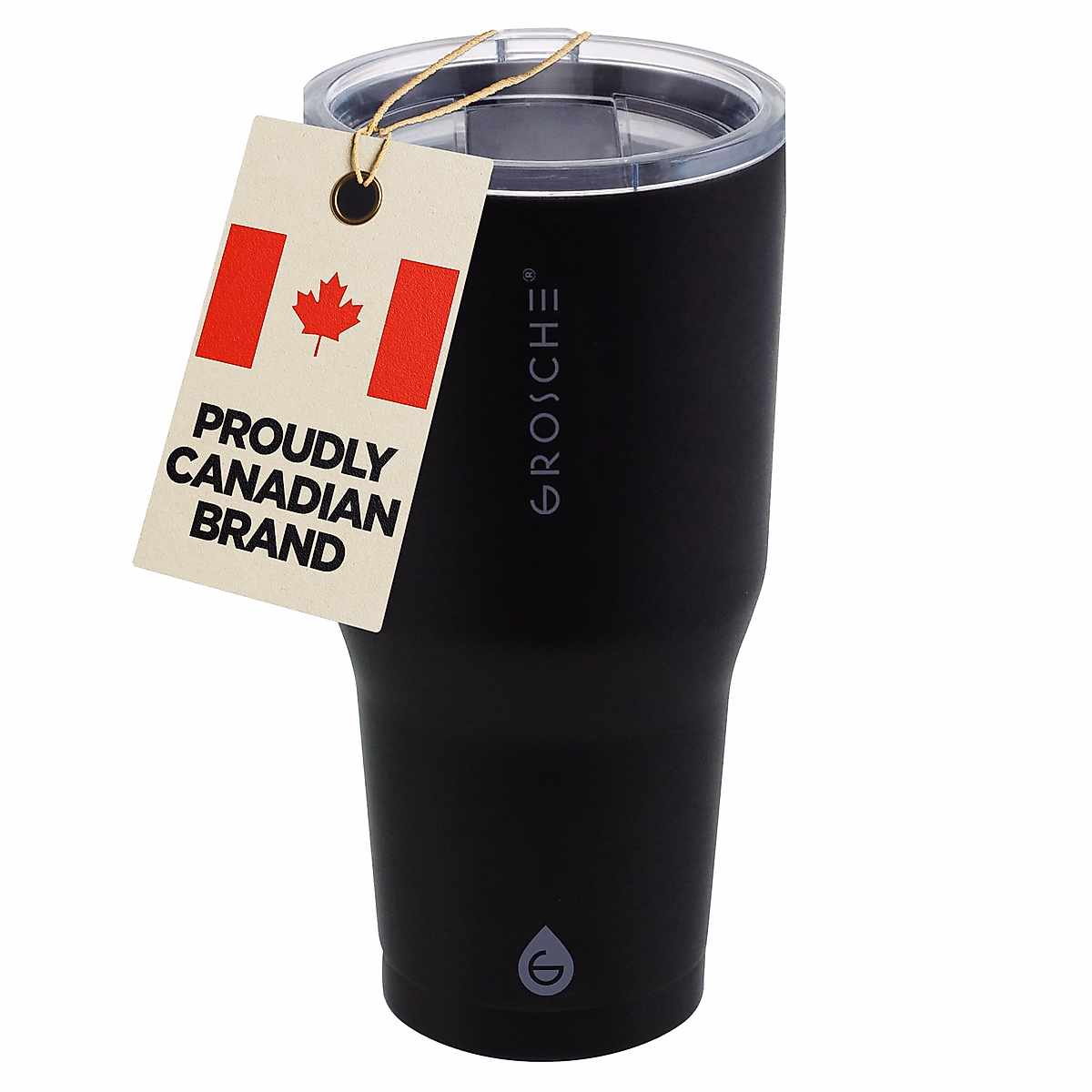 GROSCHE Yukon 30 oz Insulated Coffee Mug with Lid - Durable Travel Mug, Stainless Steel Tumblers, Vacuum Insulated Coffee Tumbler for Hot or Cold Beverages - BLACK