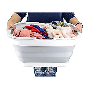 SAMMART 29L(7.6 gallon) Collapsible Tub with Handle-Portable Outdoor Picnic Basket-Space Saving Storage Container,Water capacity 24L(6.3 gallon) (1, White/Grey)