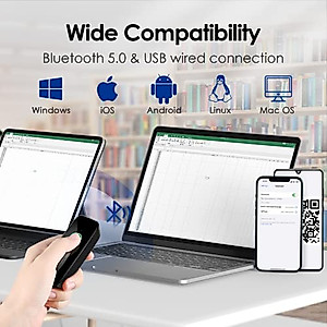 Bluetooth Barcode Scanner, Mini 1D & 2D Wireless Barcode Scanner,2-in-1 Bluetooth & USB Wired Portable Barcode Scanner