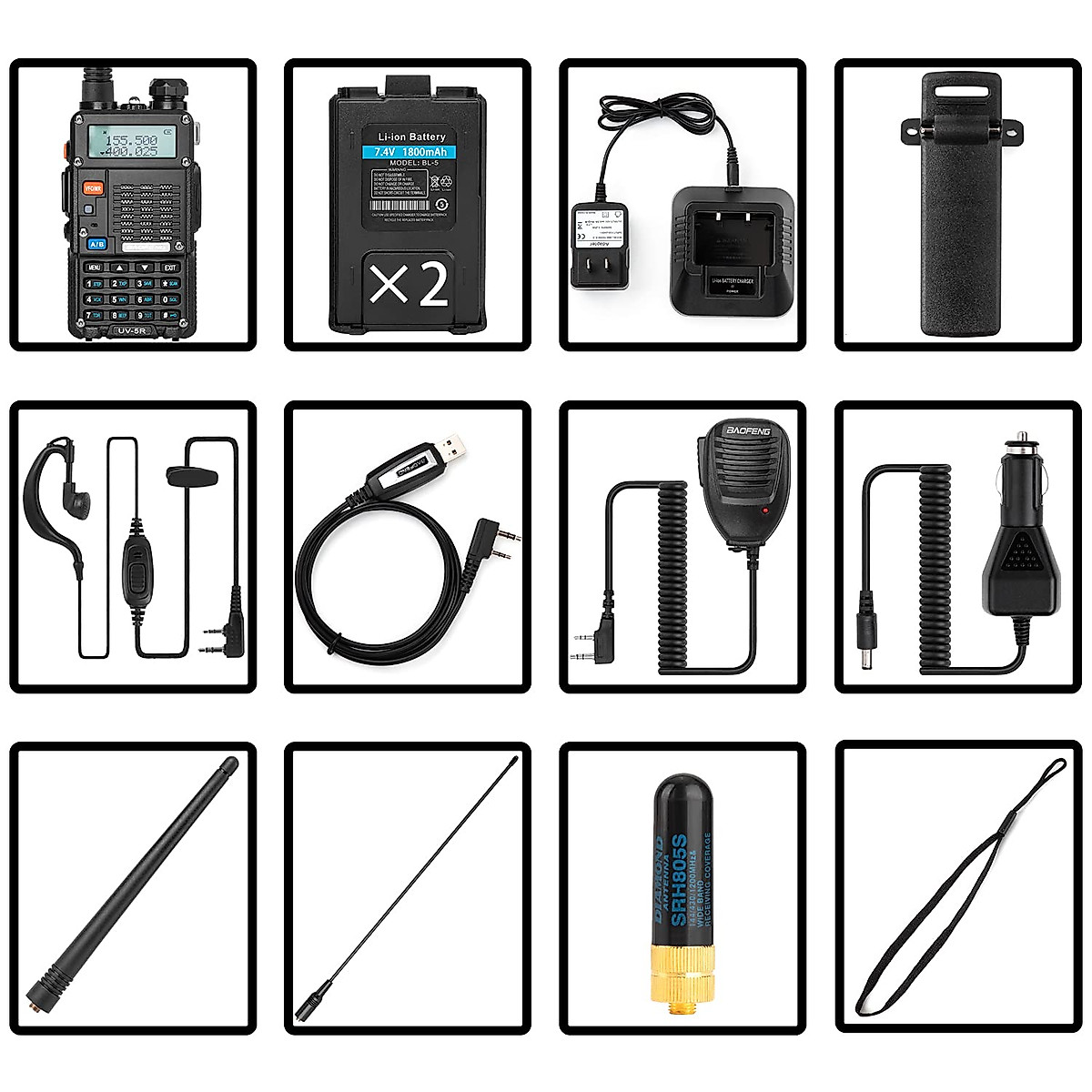 BaoFeng UV-5R 8-Watt (3rd Gen) Handheld Ham Radio with 2 Rechargeable Battery, Dual-Band 2-Way Radio Handheld Walkie Talkies Complete Set with Earpiece and Programming Cable (Pack 1)