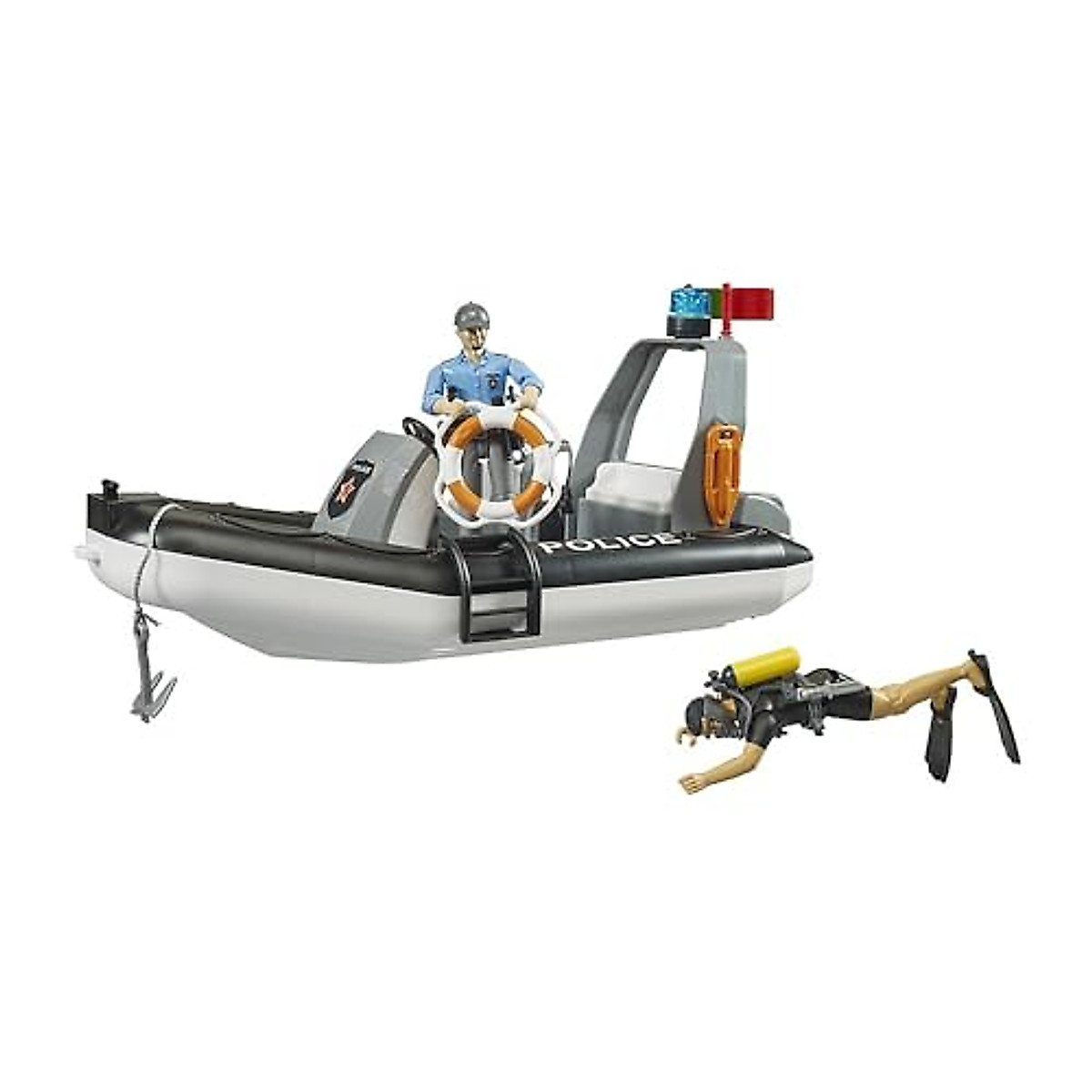 Bruder 62733 bworld Police Boat with Rotating Beacon Light, 2 Figures and Accessories