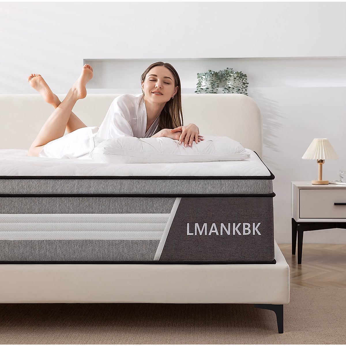 LMANKBK King Mattress, 12 Inch Innerspring Hybrid Mattress in a Box with Gel Memory Foam, Individually Wrapped Encased Coil Pocket Spring Mattress, Pressure Relief, Medium Firm Support, 76"*80"*12"