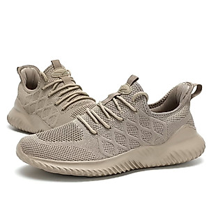 Mevlzz Mens Running Shoes Slip on Tennis Walking Sneakers Casual Mesh Breathable Lightweight Work Sport Shoes Khaki