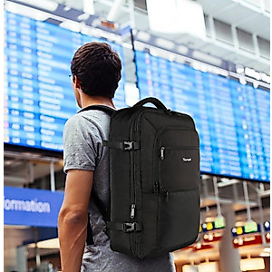 Vancropak Travel Backpack, 40L Flight Approved Carry On Backpack for Men & Women, Expandable Large Luggage Backpack Daypack Water Resistant Lightweight Business Weekender Bag, Black