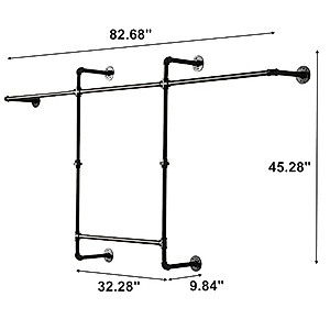Industrial Clothing Racks Garment Racks – Wall Mounted Pipes Clothes Racks with Four Hanging Rods, Heavy Duty Garment Racks, Industrial Steampunk Closet Organizer Hall Tree (Metal Pipes-Black)