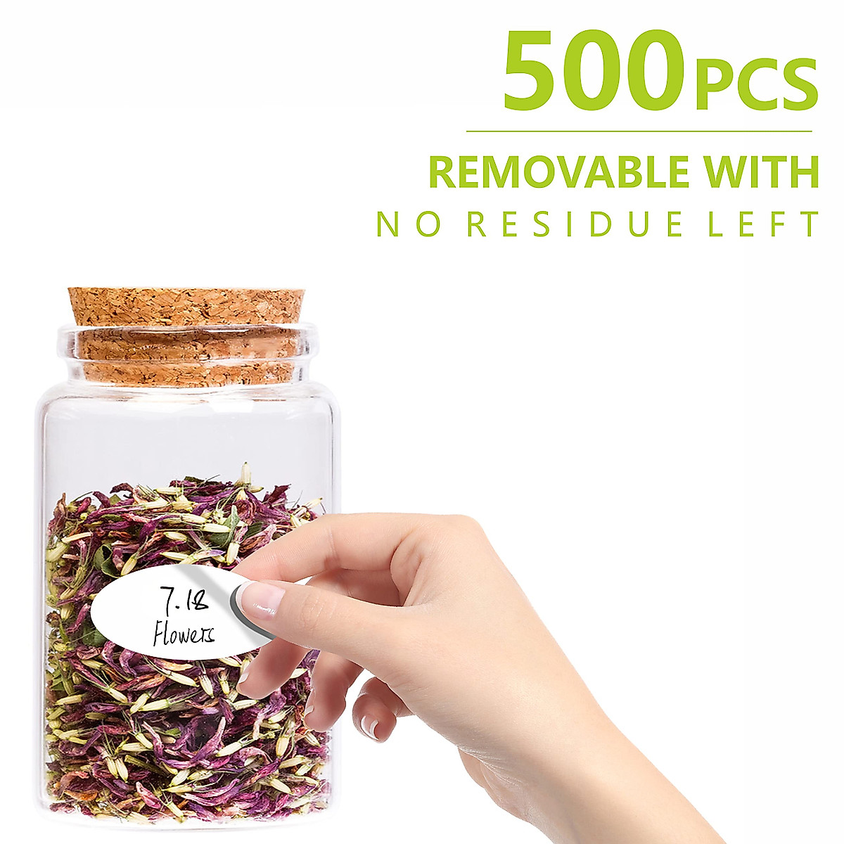 500 Removable Freezer Pantry Labels, Waterproof Tear Resistant Removable No Residue, for Food Containers Jars Kitchen Restaurant Storage Organization