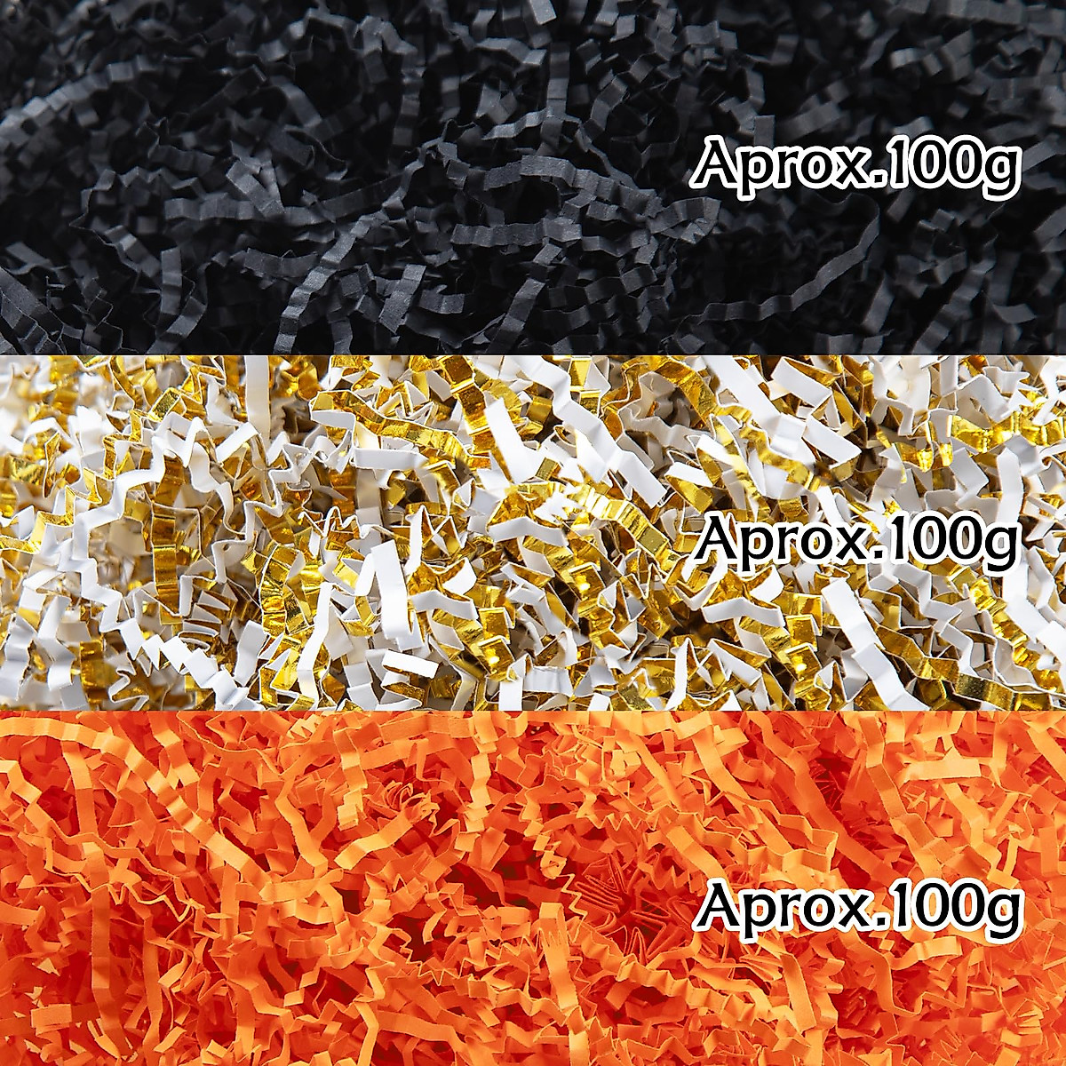 Jocomoni 10.6oz Halloween Crinkle Cut Paper Shred Filler Black Orange Crinkle Cut Paper Sherd Filler for Gift Wrapping Craft DIY Packaging Filling Party Supply