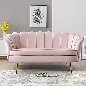 QHITTY Velvet Loveseat, 58'' Velvet Sofa Accent Couch Settee Upholstered Chair, 2 Seater Small Loveseat for Small Spaces, Living Room (Pink)