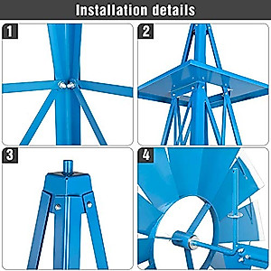 VINGLI Upgrade 8FT Ornamental Windmill Backyard Garden Decoration Weather Vane, Heavy Duty Metal Wind Mill w/ 4 Legs Design, Blue