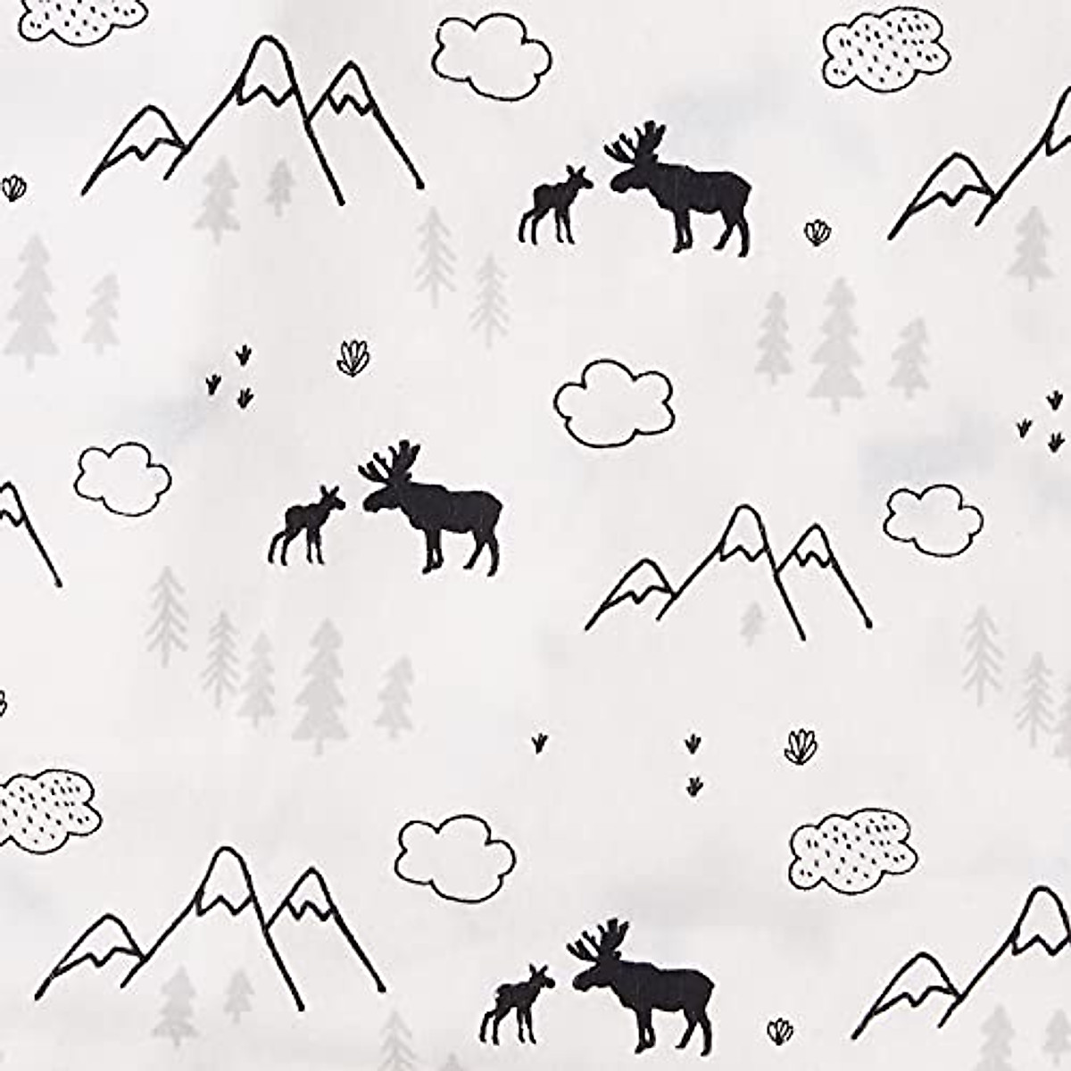 Lumberjack Moose Deluxe Flannel Fitted Crib Sheet-Moose and Mountain Print, Cotton Flannel, Black, Gray, White, Fully Elasticized, 10 in Deep Pockets, Fits Standard Crib Mattress 28 in x 52 in