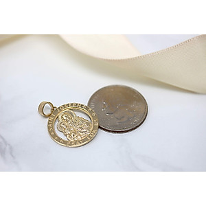 CaliRoseJewelry 14k Saint Joseph Pray for Us Round Charm Pendant in Yellow Gold