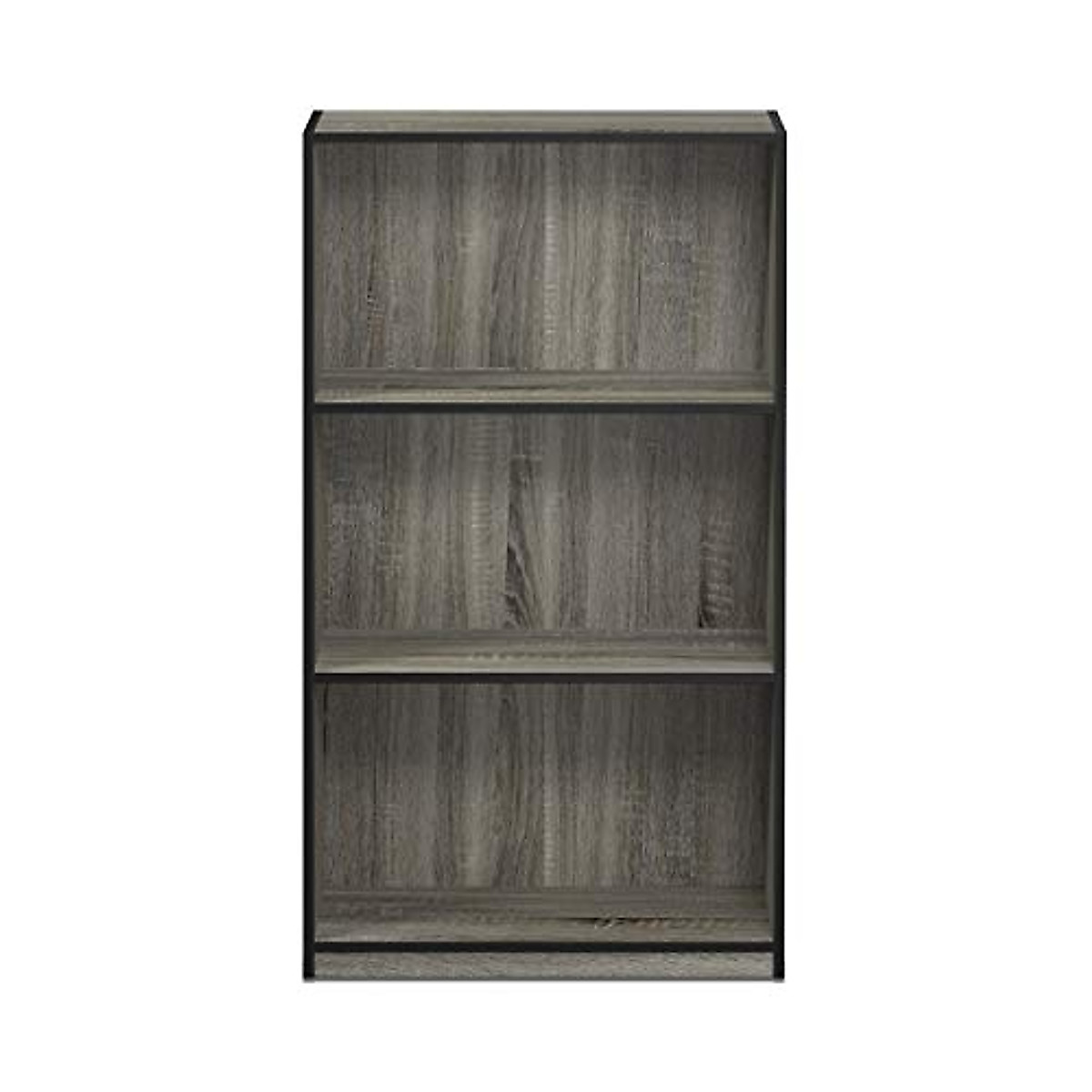 FURINNO Basic 3-Tier Bookcase Storage Shelves, French Oak Grey/Black