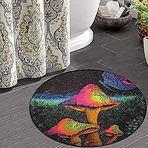 NiYoung Super Soft 36" Diameter Round Area Rug - Wonderland Trippy Mushrooms Non-Slip Doormat Floor Mat Home Decor for Living Room, Home, Bedroom, Absorbent Memory Foam Shaggy Rugs