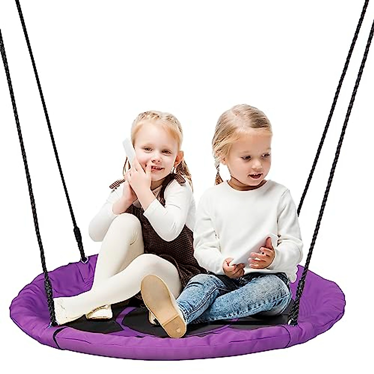 SUPER DEAL 40 Inch Purple Saucer Tree Swing Set for Kids Adults 800lb Weight Capacity Waterproof Flying Swing Seat Textilene Fabric with Adjustable Hanging Ropes for Outdoor Playground, Backyard