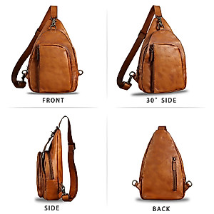 IVTG Genuine Leather Sling Bag Vintage Crossbody Hiking Shoulder Bag Sling Backpack Retro Cowhide Handmade Casual Daypack Motocycle Bag Cycling Daypack (Brown)