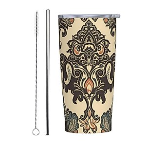 Asian Elephants print 20 oz Stainless Steel Tumbler With Lid And Straw Insulated Coffee Cup Portable Travel Mug For Cold And Hot Drinks