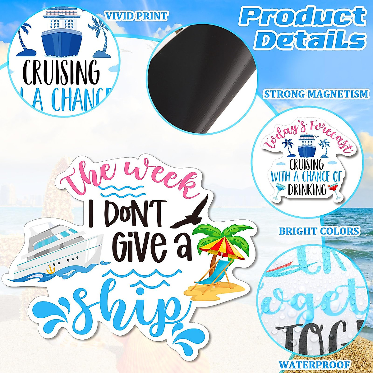 Geiserailie 5 Pcs Cruise Door Magnets Funny Cruise Ship Door Magnets Magnetic Cruise Door Magnet Sticker Decorations, 7.6 x 6.2 Inch (Fresh Style)