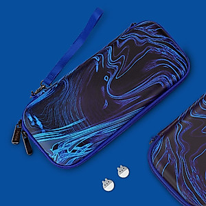 playvital Carrying Case for Nintendo Switch & Switch OLED, Portable Pouch Storage Handbag Travel Bag Protective Hard Case for Switch Console w/Thumb Grip Caps & 10 Game Card Slots - Blue Swirl