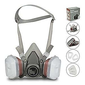 RHINO Face Cover for Painting, Dust, Particulate, Chemicals, Machine Polishing Organic Vapors, Pollen and Chemicals Set with Filter Cottons
