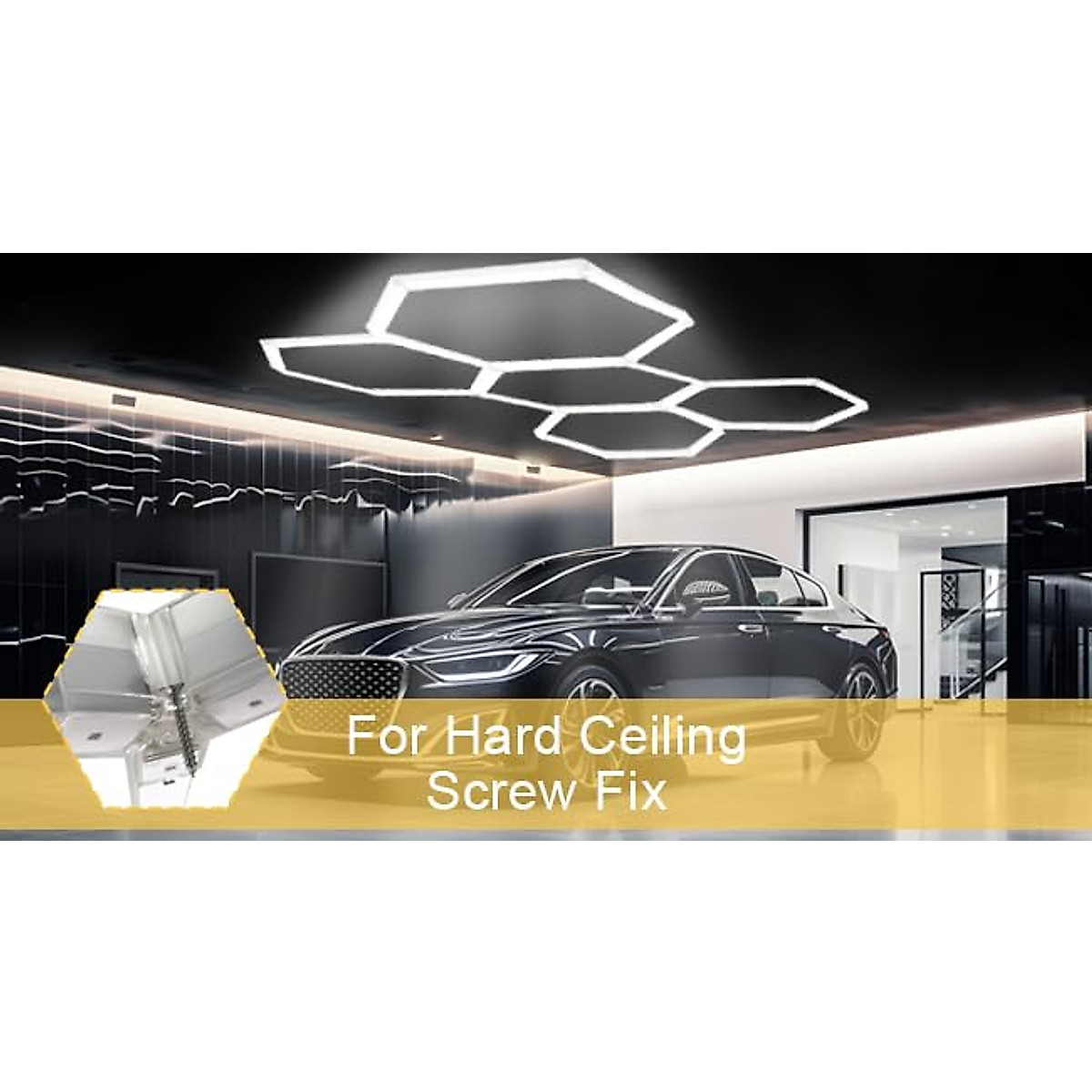 Brivulgent Larger Hexagon Led Lights for Garage Plug in 14 Grid Car Detailing 14 Hex Kit W Border Ceiling Hanging Barber Shop Electric Honeycomb Lighting (25 Pack Kit (8’ x 5.5’))