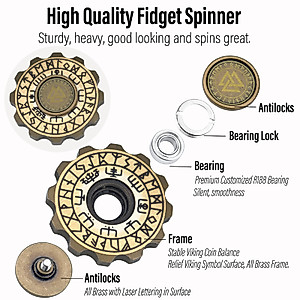 Freelove Viking Pirate & Gossip Design Fidgets Spinners, Copper Metal Spinner Fidget Toy Prime for Adults, Premium Bearing for 4~6 Mins, Autism Sensory ADHD Anxiety Stress Reduce Figet Spiner, Brass