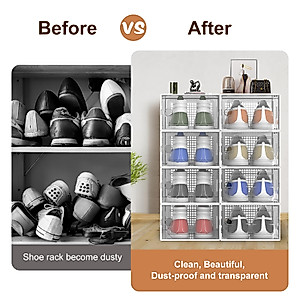 Potahouse® Shoe Storage Organizer, 12 Pack X-Large Stackable Shoe Box with Lids, Fit US Size Women's 12 Men's 11, Sneaker Storage Container Space Saving for Entryway Closet Dorm, White