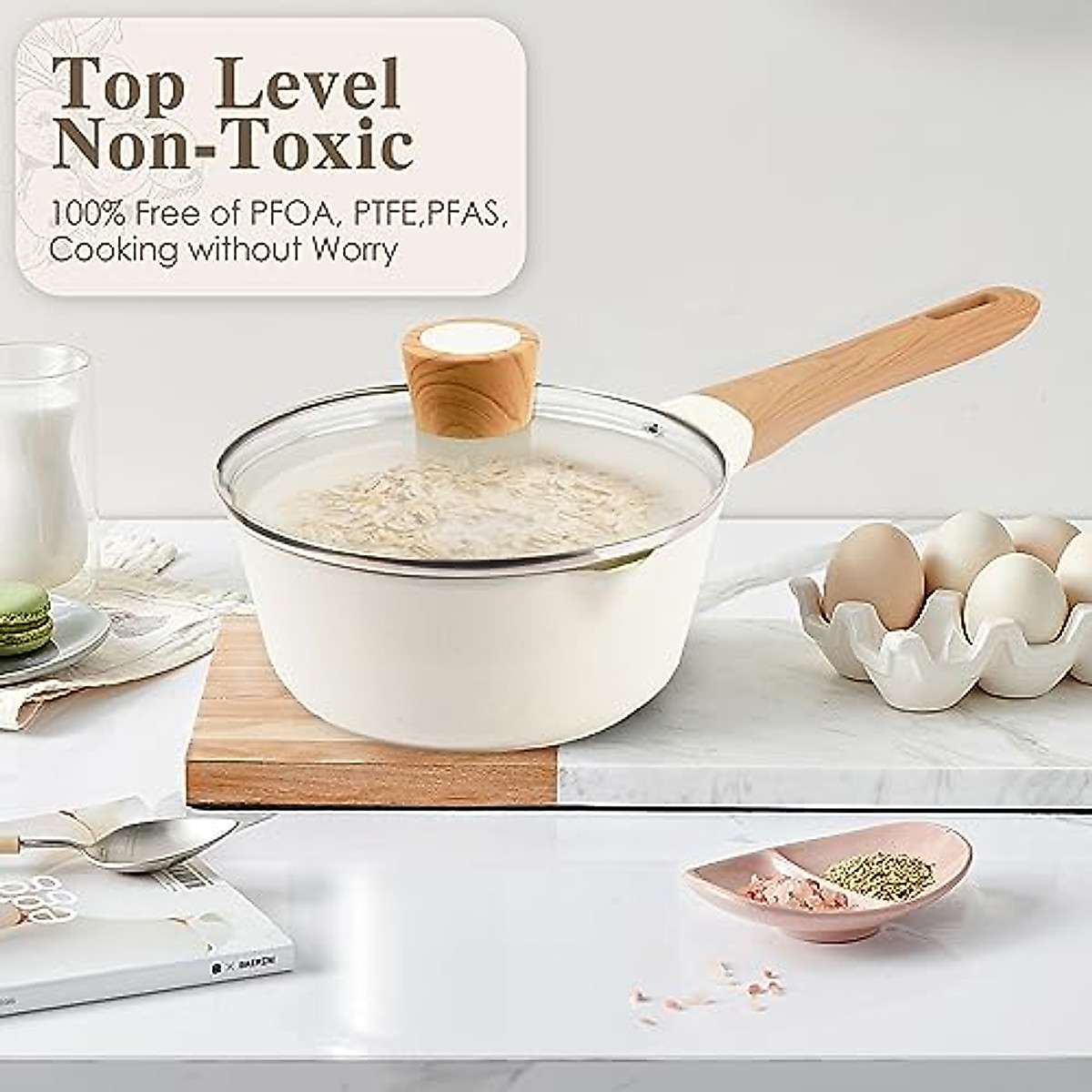 Pots and Pans Set Nonstick - YIIFEEO 3 Piece Granite Kitchen Cookware Sets 8" Non stick Frying Pan and 1.5 Qt Sauce Pan with Lid, Induction Cookware, Small Non Toxic Pans for Cooking Pasta Pot Gifts