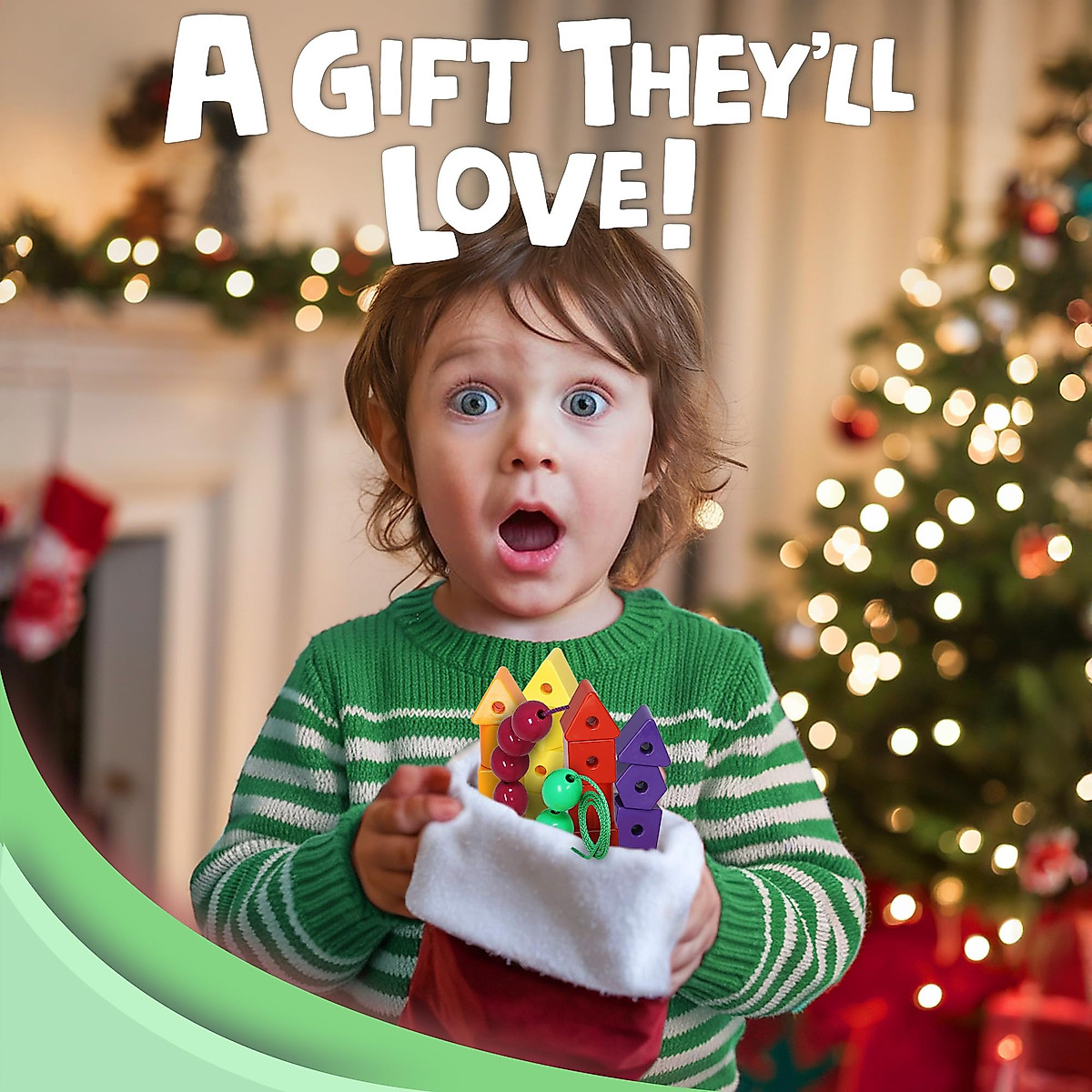 Skoolzy Rainbow Stringing Beads for Toddlers 46 Pcs | String Beads with Strings, Pipe Cleaners and Bag | Montessori Toys Occupational Therapy