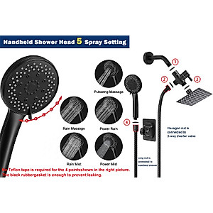 NearMoon Filtered Rain Shower Head, High Pressure 8″Square, and 5 settings Handheld Shower Filter Combo with Self-adhesive Holder/1.5M Hose -1 Replaceable Filter Cartridge (Matte Black)