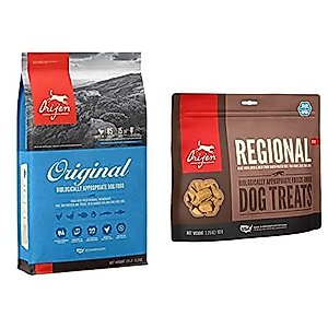 Orijen Dry Dog Food for All Ages, Original, Grain Free, High Protein, Fresh & Raw Animal Ingredients, 25lb + Treats