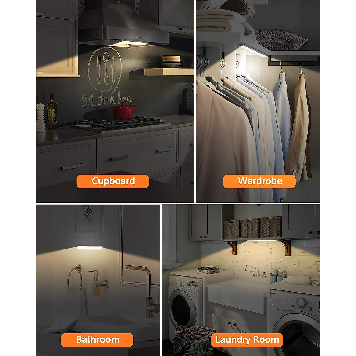 PRIORARE Motion Sensor Led Under Cabinet Lighting Wireless Cabinet Light Rechargeable, Closet Light 30Led Battery Operated for Kitchen, Closet (Warm White, 2Pack)