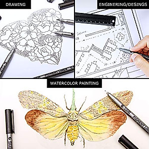 Brusarth Precision Black Micro-Pen Fineliner Ink Pens, Waterproof Archival Ink, Drawing Pens, Artist Illustration Pens, Multiliner, for Art Watercolor, Sketching, Anime, Manga, Design, 9/Set(Black)